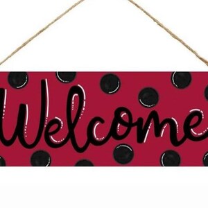 Welcome Ladybug/dots Sign, Red/white/black, 15"l X 5"h, Mdf/paper - Etsy