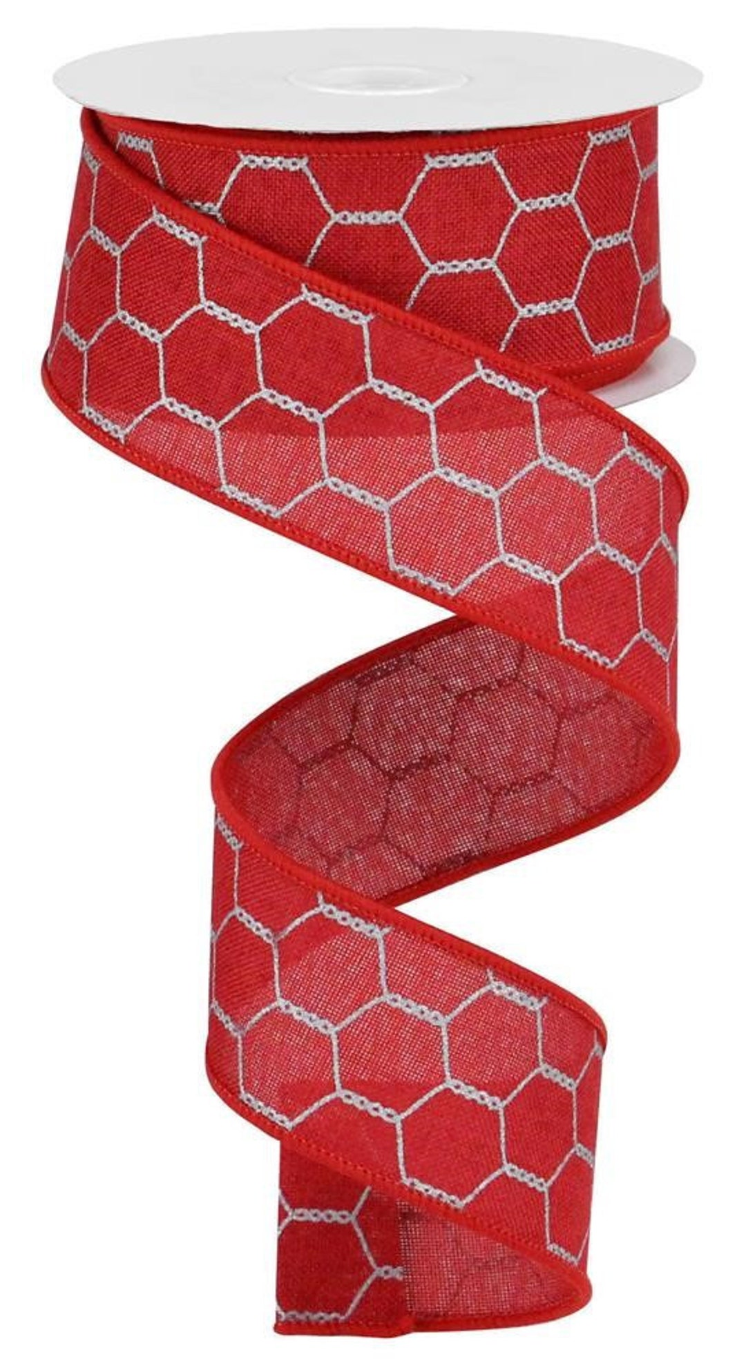Chicken Wire Ribbon, Silver Grey on Cranberry Red, Wired Ribbon, 1.5 ...