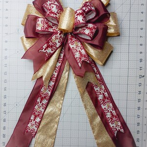 Burgundy and Gold Christmas Bow - Etsy