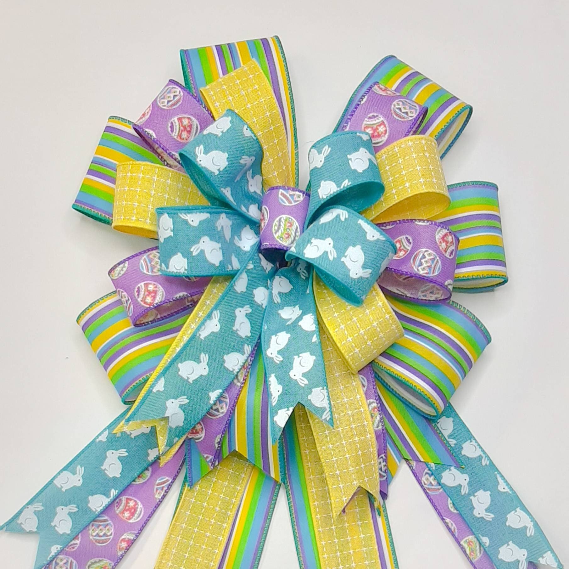 Easter Bow Spring Bow Stripes Turquoise Bunny Print and | Etsy