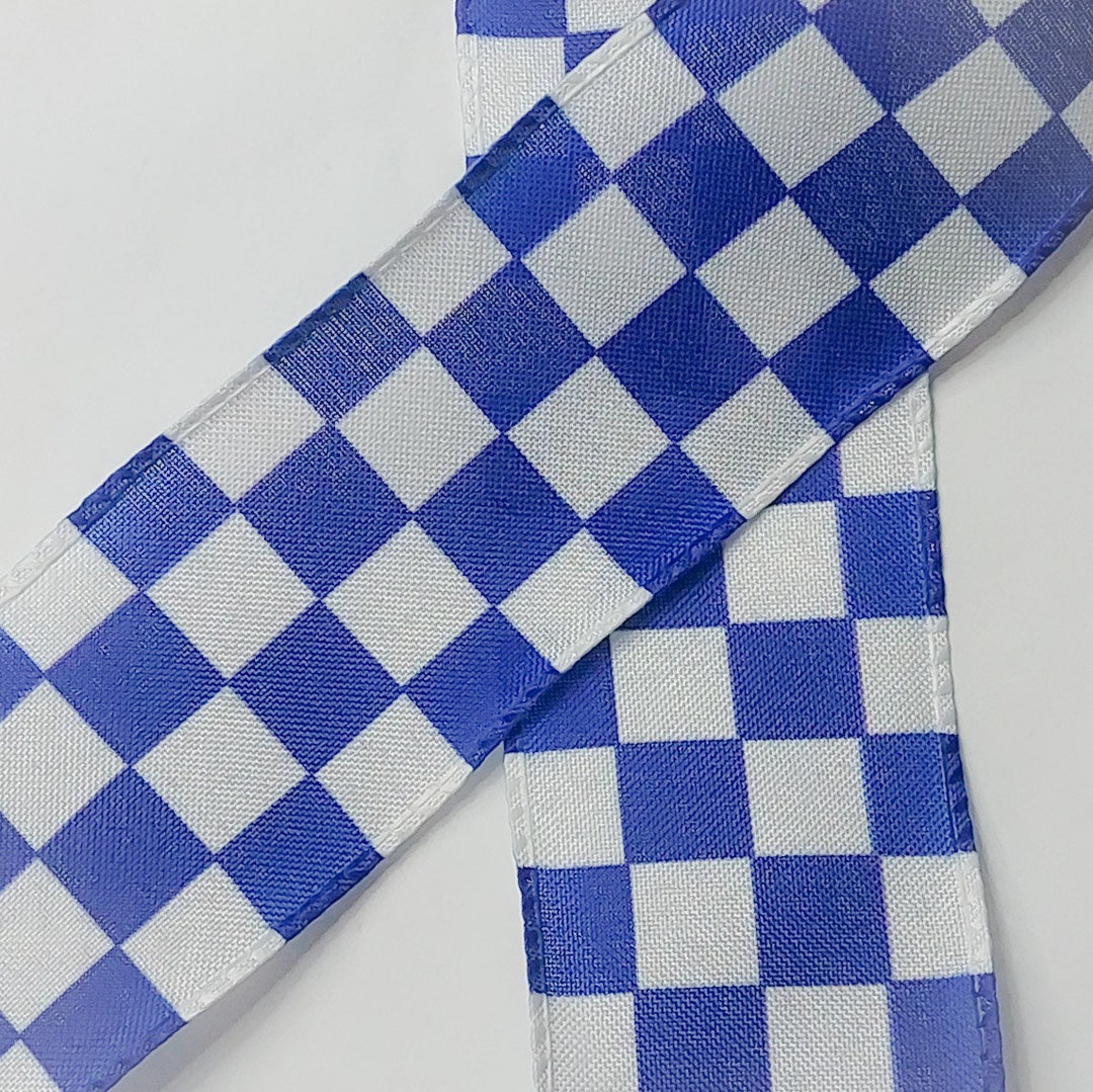 Checker Blue White Ribbon, Patriotic Digital Print, Burlap Wired, 2.5 ...