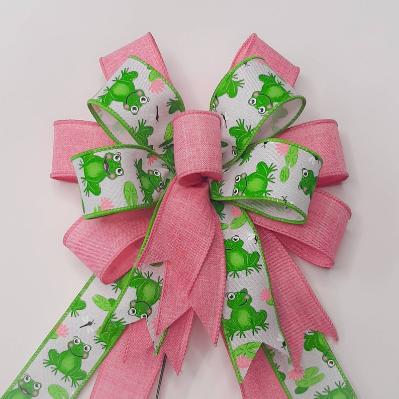 Spring Bow Frogs Pink Green - Etsy