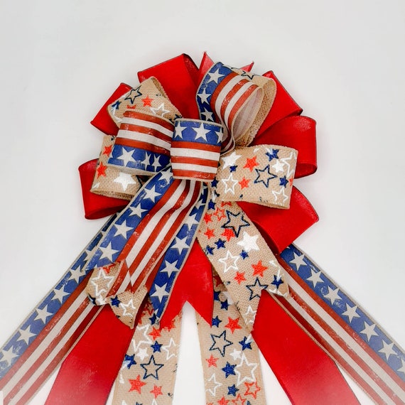 Large Patriotic Bow Stars and Stripes Red Linen | Etsy
