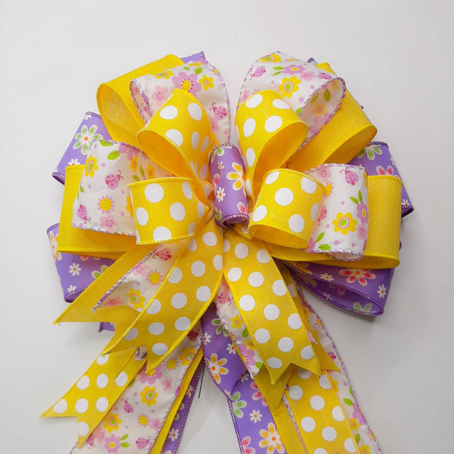 Large Spring Bow Yellow Linen Lavender Floral Print | Etsy