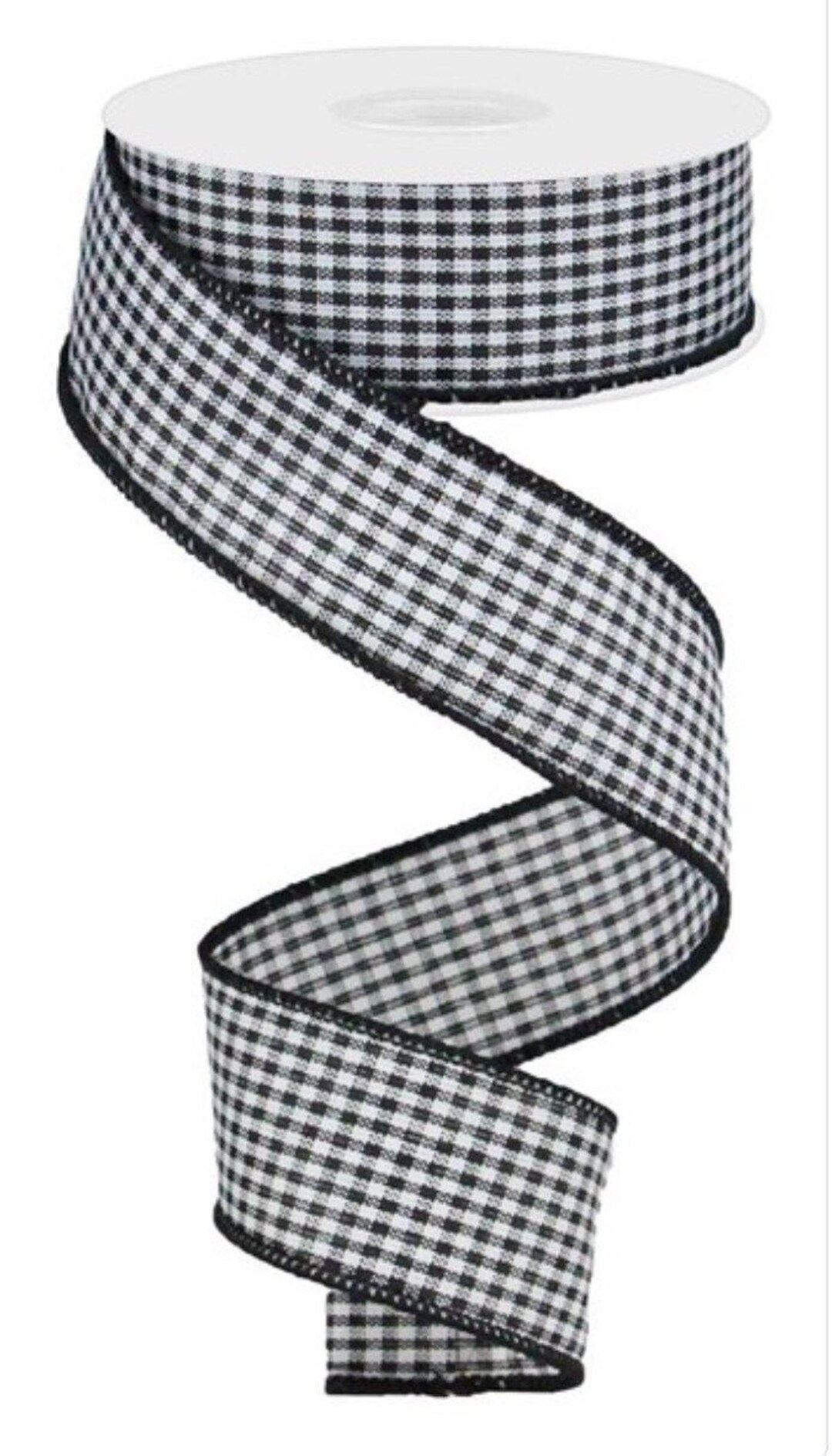 Mini Gingham Check Ribbon, Black and White, Wired Ribbon, 1.5" Wide X ...