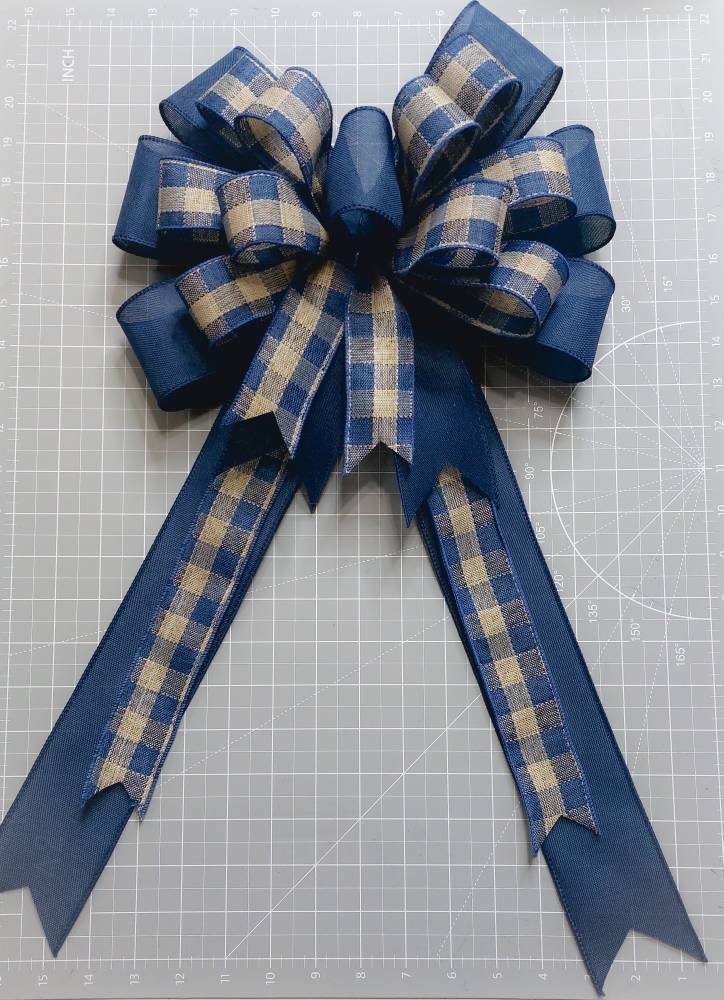 Navy Blue, Beige Woven Check Bow - Etsy