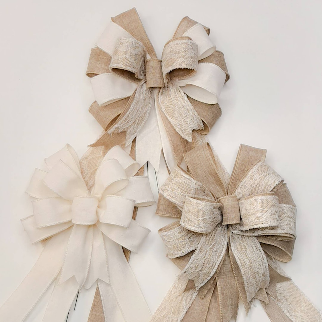Beige, White Linen, Lace, Wedding Bow, Wreath Bow - Etsy