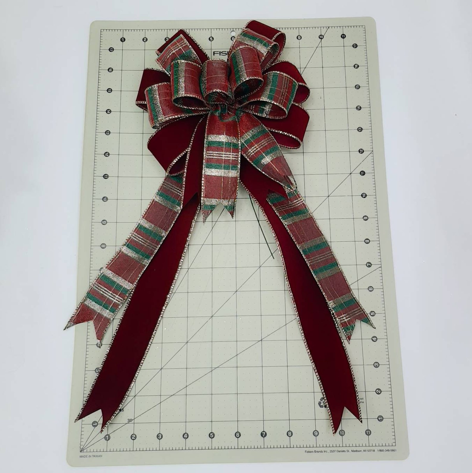 Christmas Bow, Wreath Bow, Burgundy Plaid, Burgundy Velvet - Etsy