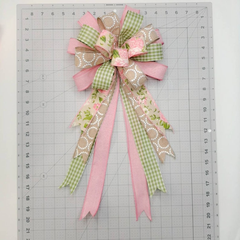 Spring Bow Pink Floral Print Green Gingham Beige Iridescent - Etsy