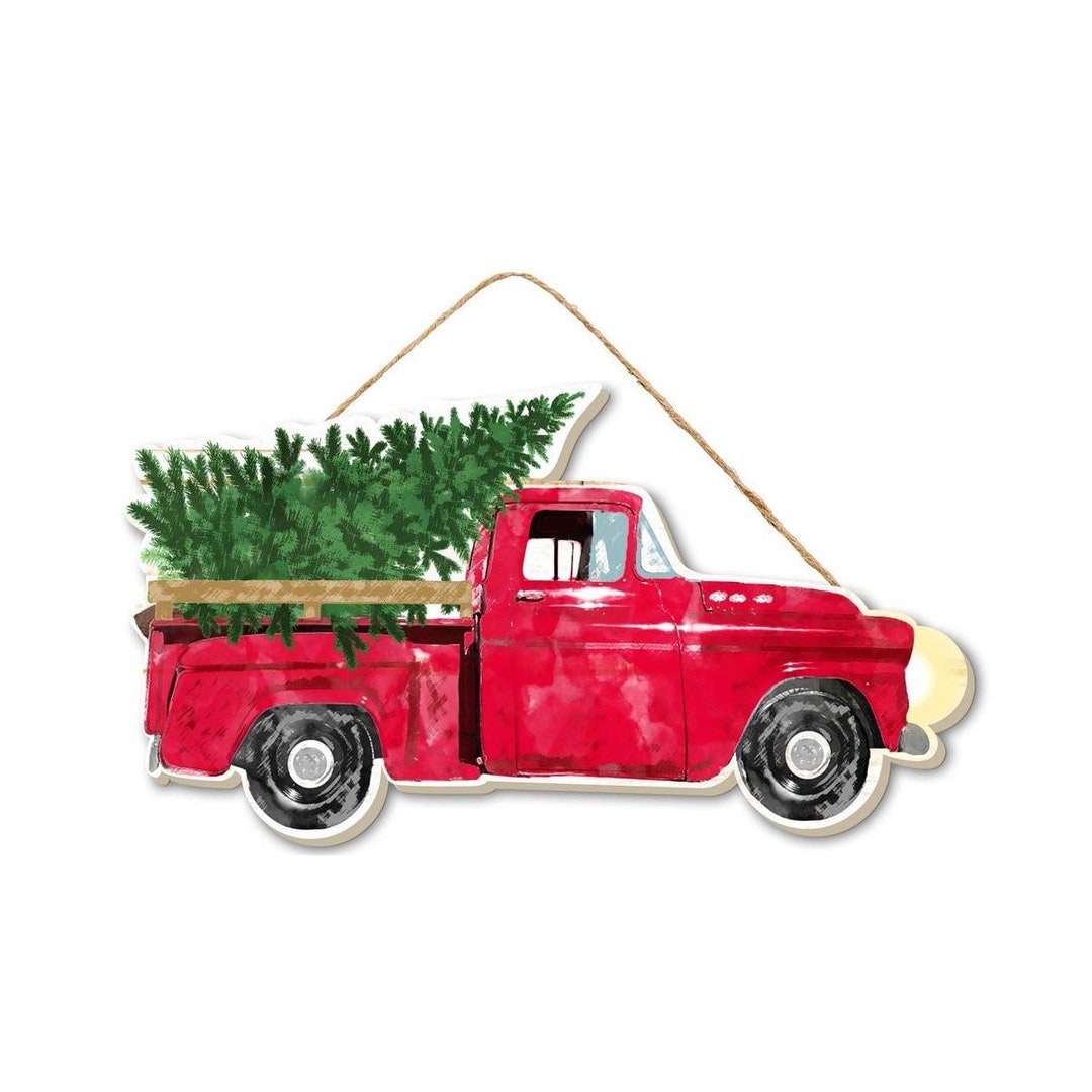 Vintage Red Truck W Christmas Tree Sign, Wall Art, 10.25"l X 5.5"h ...