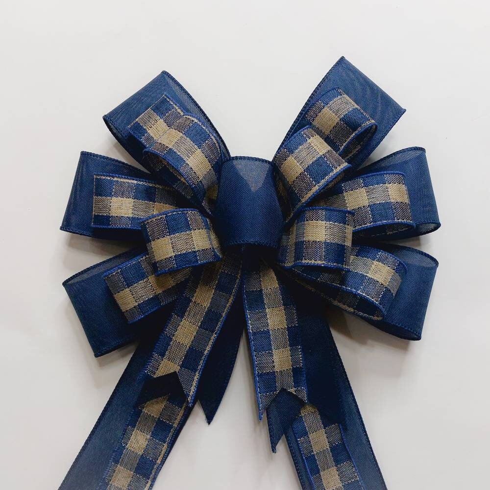 Navy Blue, Beige Woven Check Bow - Etsy
