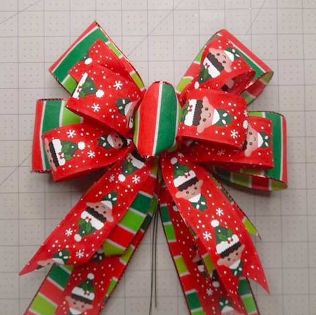 Elf Print and Stripes Christmas Bow - Etsy