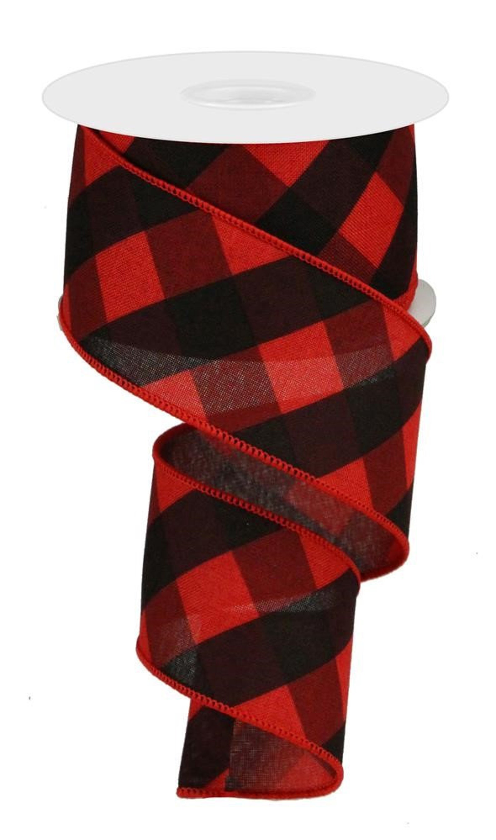 Bold Check Ribbon Red/black/grey Royal Burlap Wired Ribbon - Etsy