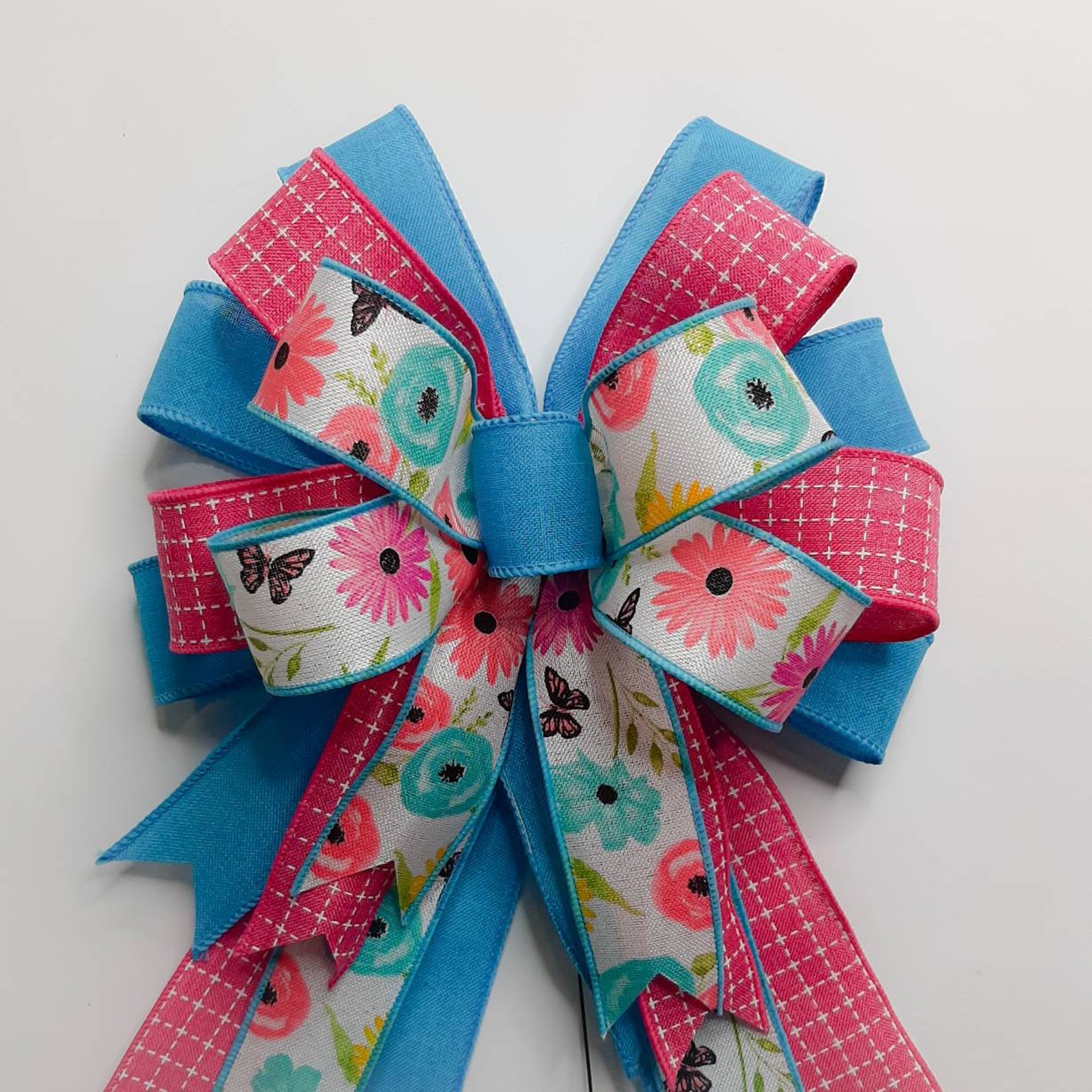 Spring Bow With Wildflower Floral Print With Butterflies - Etsy