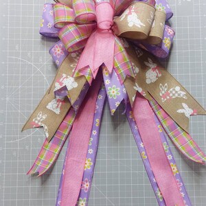 Easter Bow, Spring Bow, Pink Plaid, Purple Flower Print - Etsy