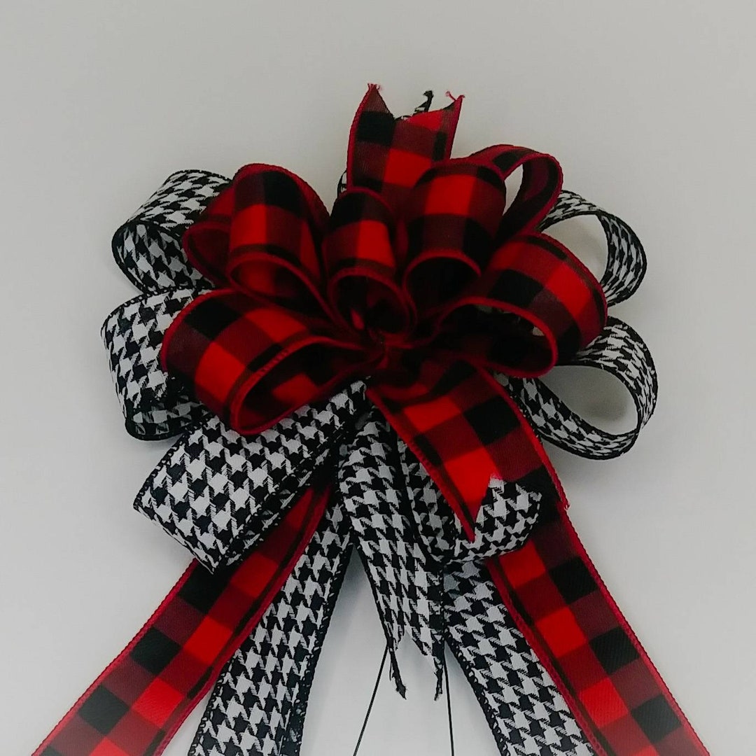 Red and Black Buffalo Check, Houndstooth Bow - Etsy
