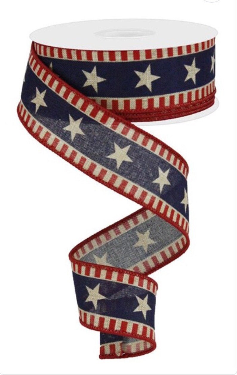 Patriotic Stars and Stripes Ribbon Red and Blue on Beige | Etsy