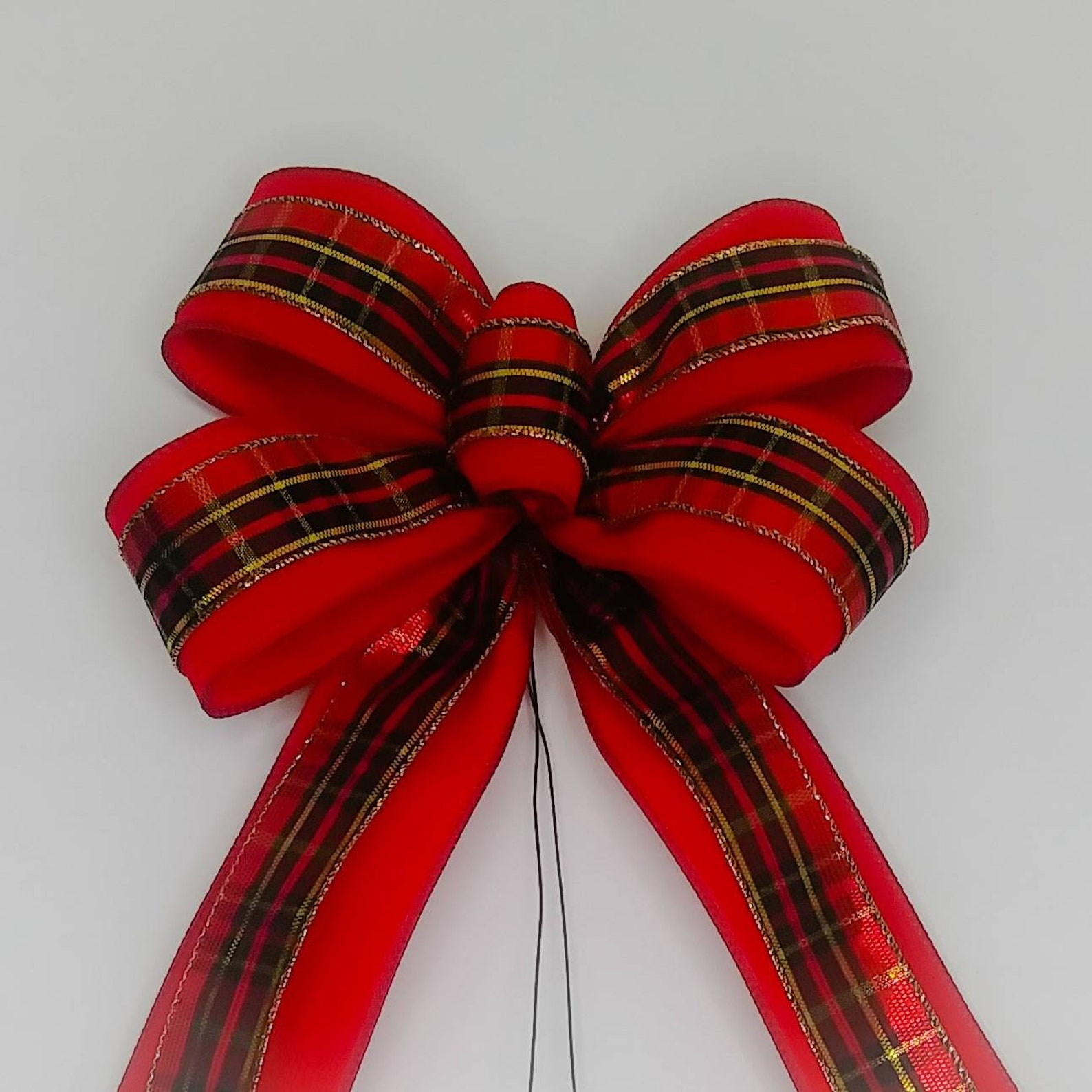 Christmas Bow Wreath Bow Traditional Red Velvet With Plaid Etsy