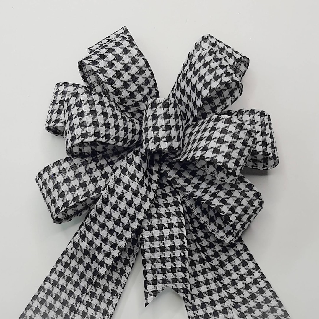 Wreath Bow, Black and White Houndstooth Bow - Etsy