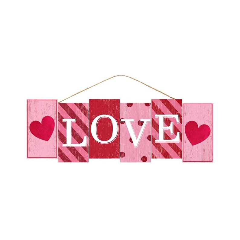 Love Block Sign, White Lettering, Plaque, Pink/red/white, 14"l X 4.75H ...