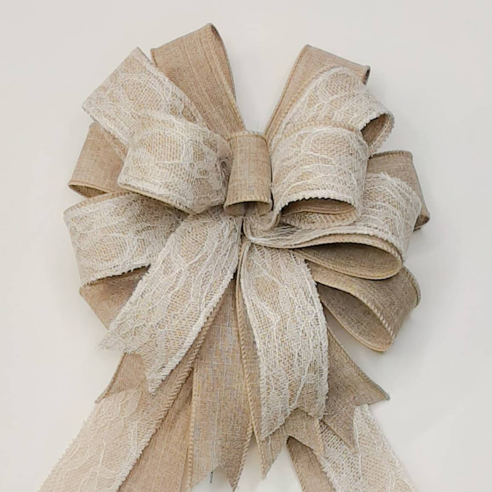 Beige White Linen Lace Wedding Bow Wreath Bow | Etsy