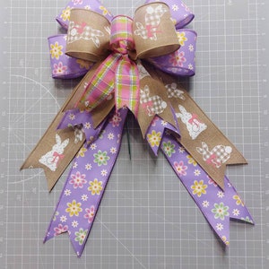 Easter Bow, Spring Bow, Pink Plaid, Purple Flower Print - Etsy
