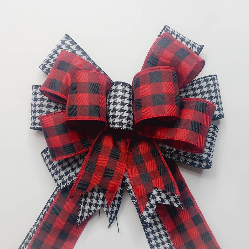 Red and Black Buffalo Check, Houndstooth Bow - Etsy