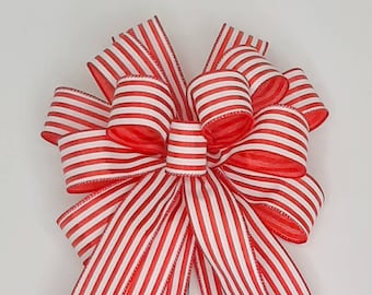 Wreath Bow Red and White Stripe Canvas Ribbon With Red - Etsy