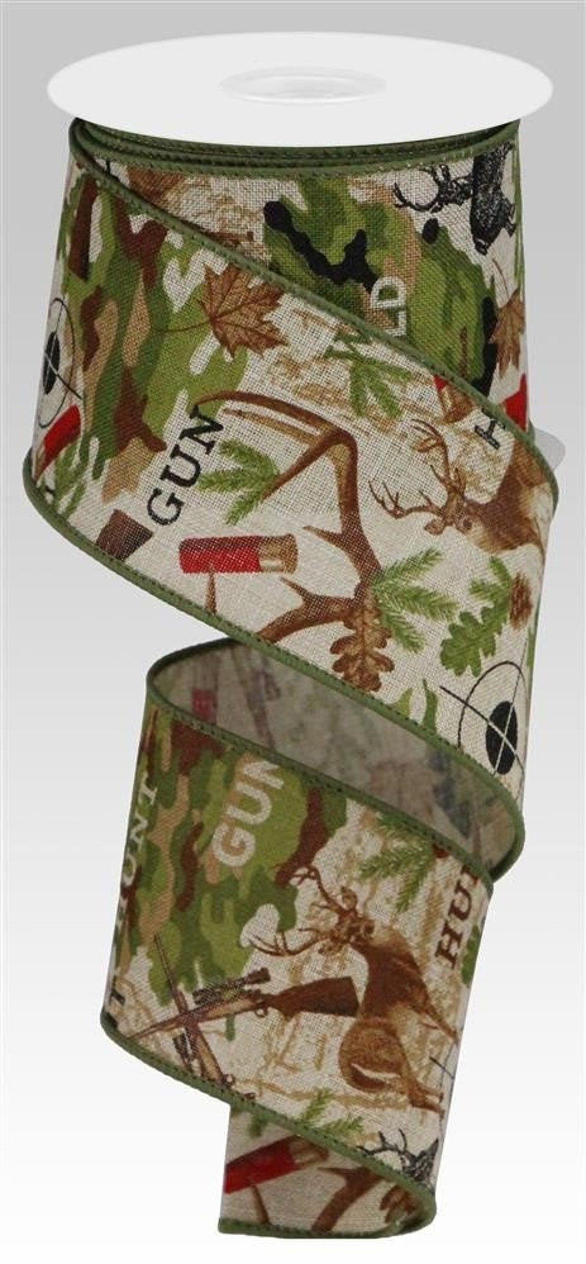 Hunting Ribbon, Light Natural/tan/moss/brown, Royal Burlap, Wired Edged ...