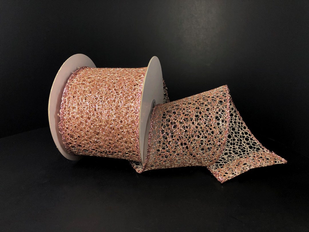 Rose Gold Glitter Webbing Ribbon, Wired Edge, 2.5" Wide X 10 Yard Roll ...