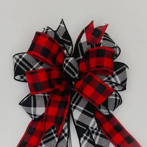 Christmas Bow Wreath Bow Red And Black Buffalo Check Black Etsy