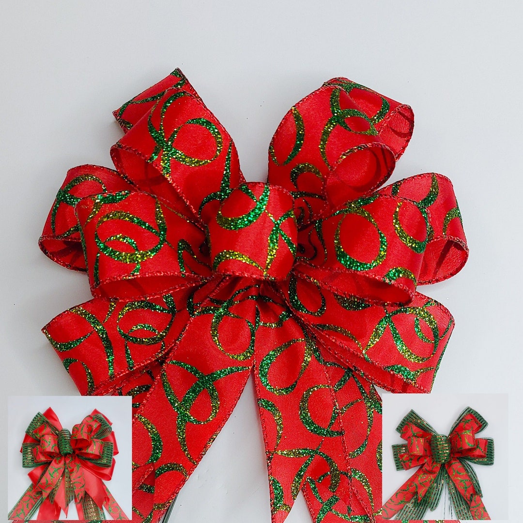 Red and Green Metallic Swirl and Mesh Bow - Etsy