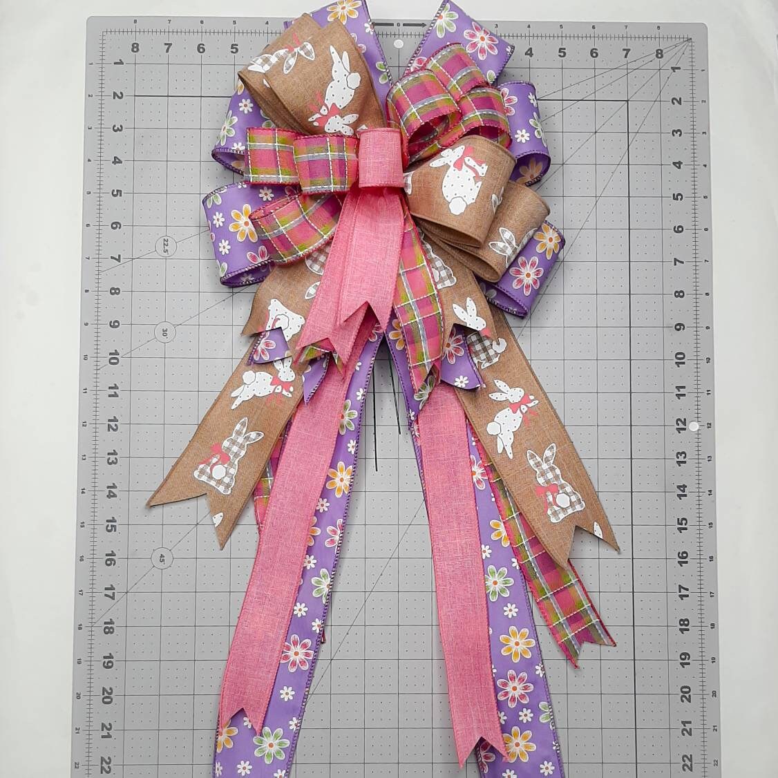 Easter Bow Spring Bow Pink Plaid Purple Flower Print | Etsy