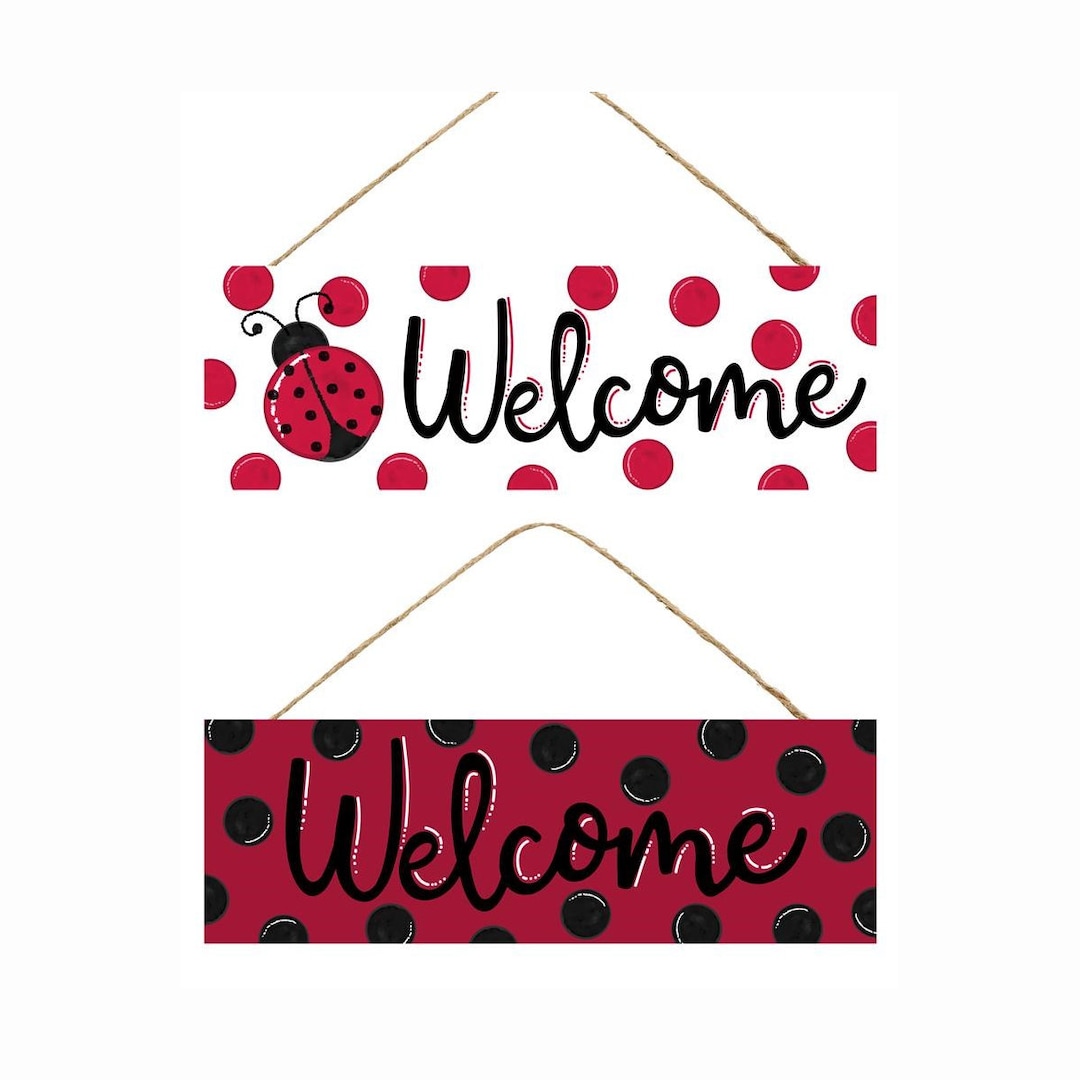 Welcome Ladybug/dots Sign, Red/white/black, 15"l X 5"h, Mdf/paper - Etsy