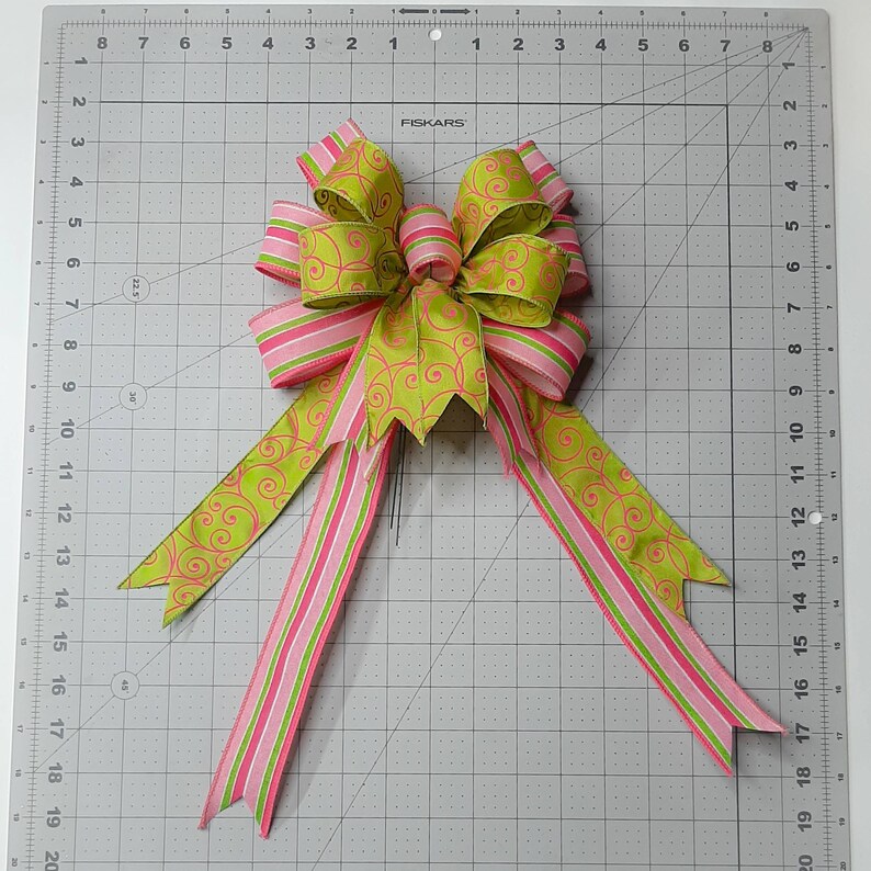 Spring Bow, Apple Green and Pink, Stripes, and Swirls - Etsy