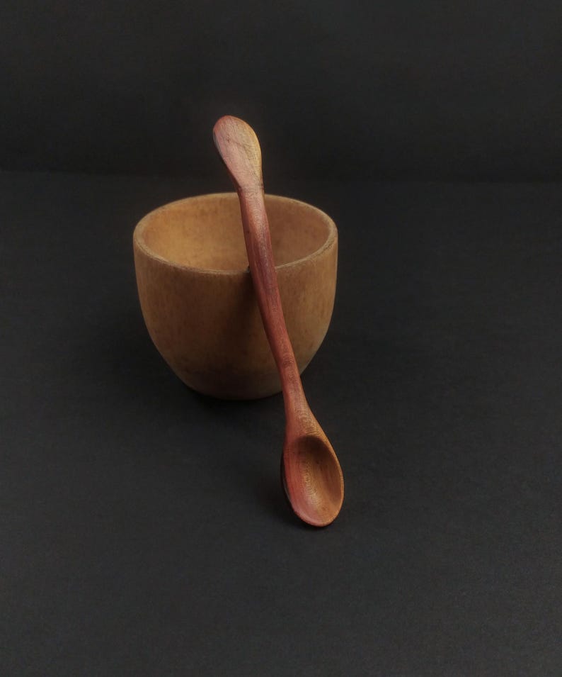 Small Wooden Salt or Spice Spoon Hand Carved of Pear, Plum, Cherry Tree ...
