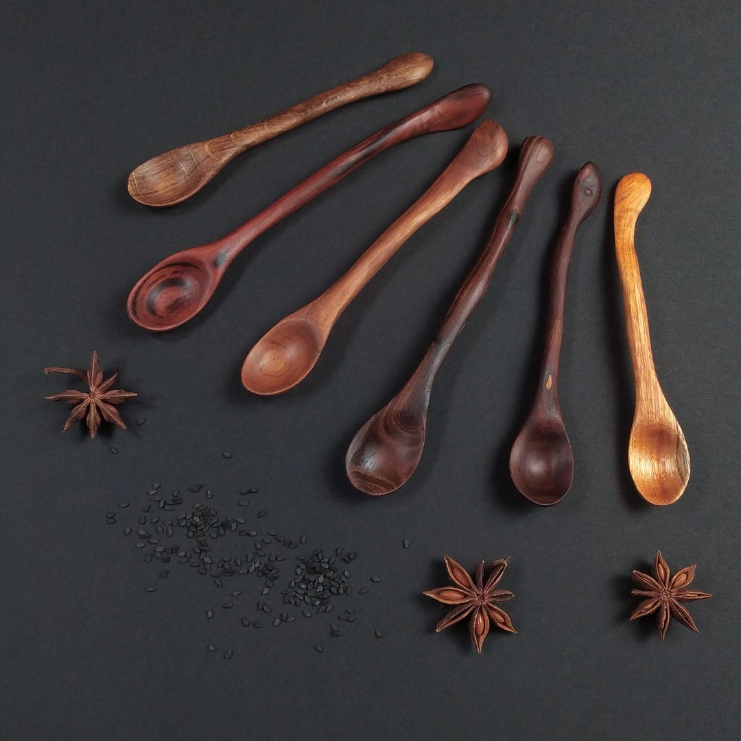 Small Wooden Salt or Spice Spoon Hand Carved of Pear, Plum, Cherry Tree ...