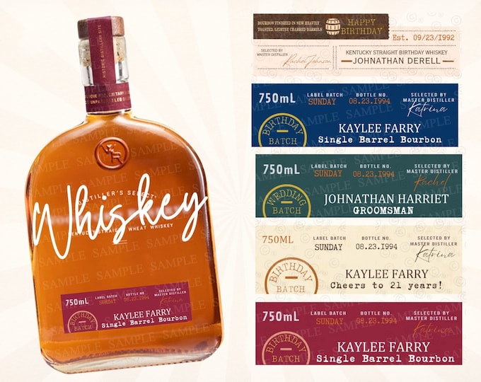 Custom Whiskey Label, Bourbon Whiskey Label, Bourbon Whiskey Birthday ...