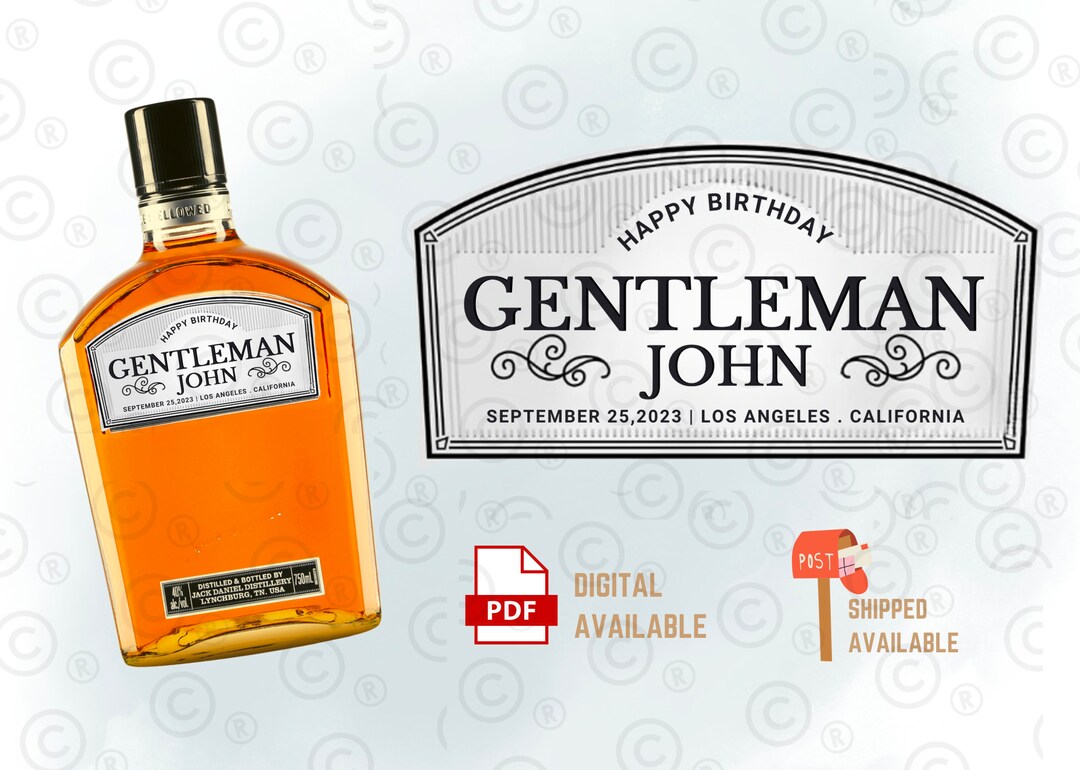 Personalized Custom Whiskey Label, Black Whiskey Label, Birthday ...
