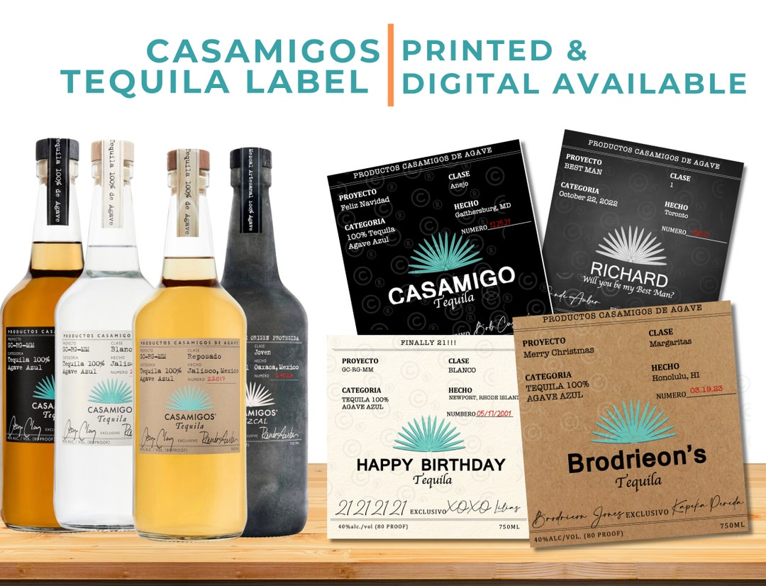 Casamigos Tequila Custom Label, Tequila Personalized Labels, Tequila ...