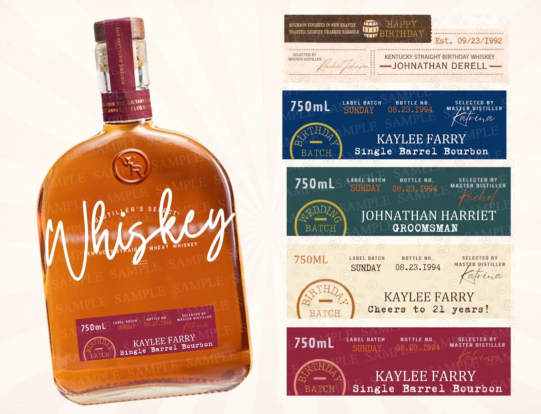 Custom Whiskey Label, Bourbon Whiskey Label, Bourbon Whiskey Birthday ...