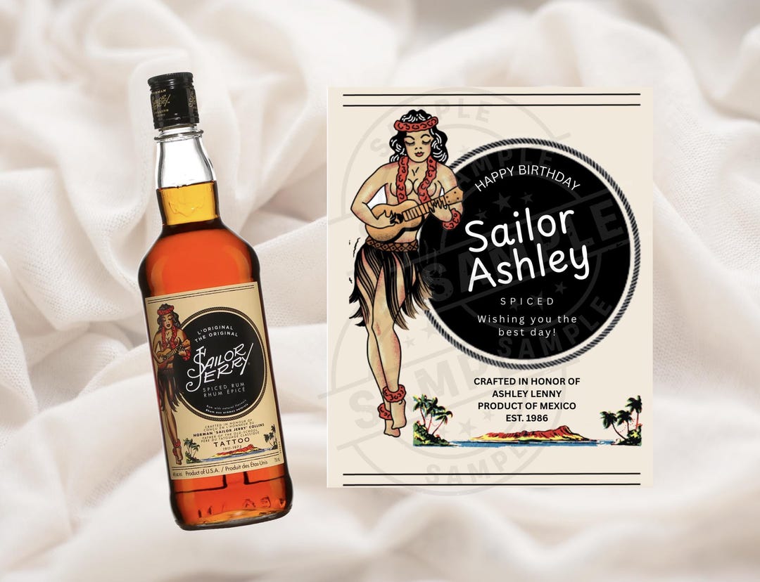 Sailor Jerry Rum Label, Custom Rum Whiskey Label, Rum Custom Label, Custom Sailor Jerry Rum ...