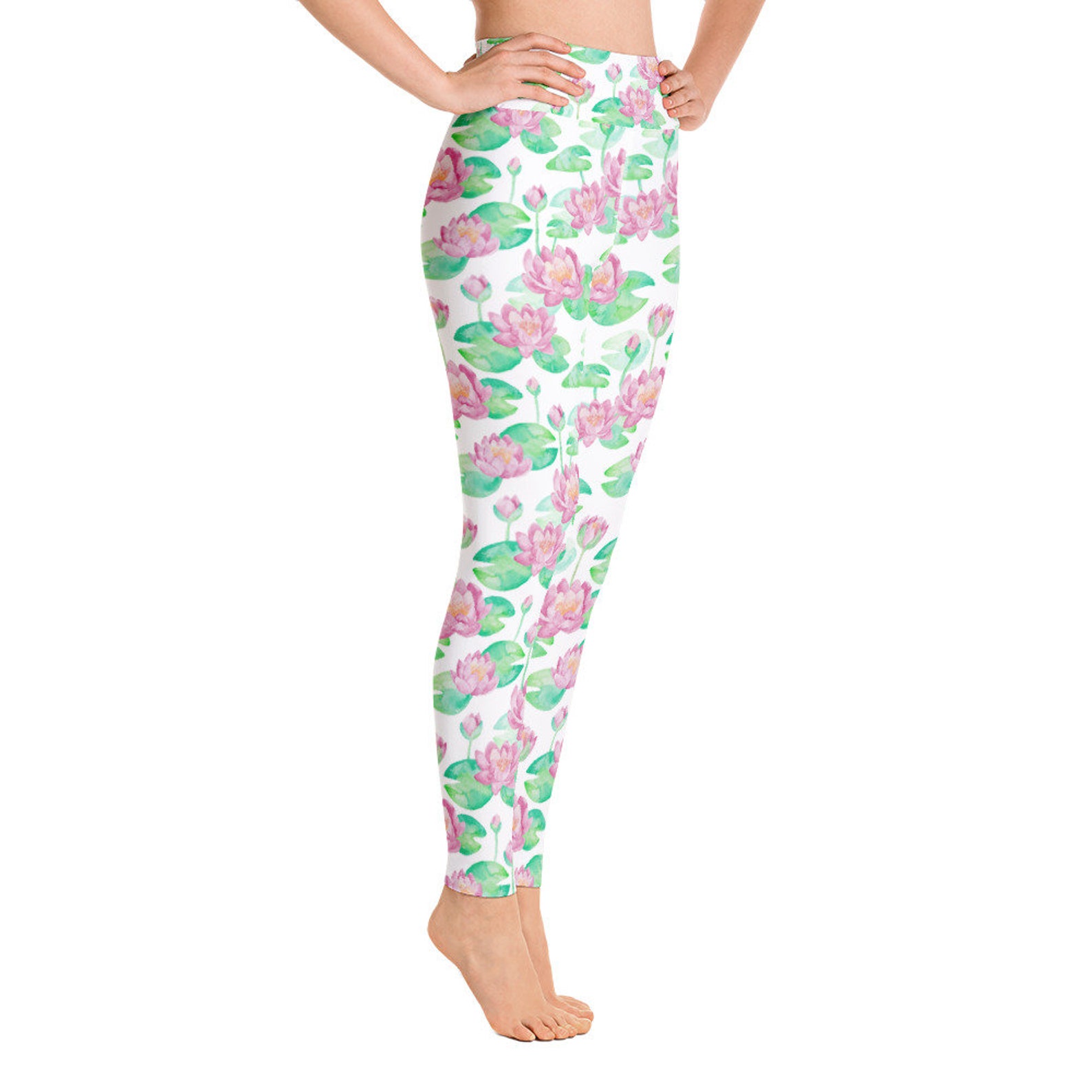 Lotus Flower Leggings, High Waisted Leggings, Yoga Leggings, Gym ...