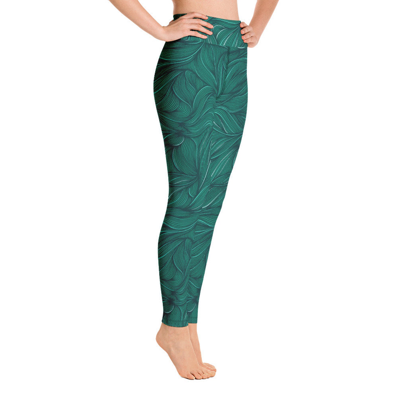 Rainforest Green High Waisted Yoga Leggings // Gym Leggings // Yoga ...