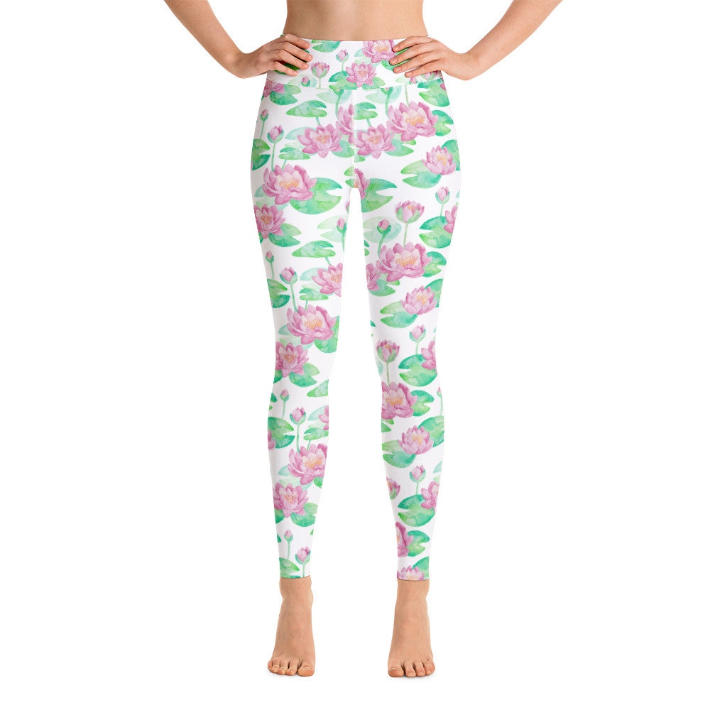 Lotus Flower Leggings, High Waisted Leggings, Yoga Leggings, Gym ...