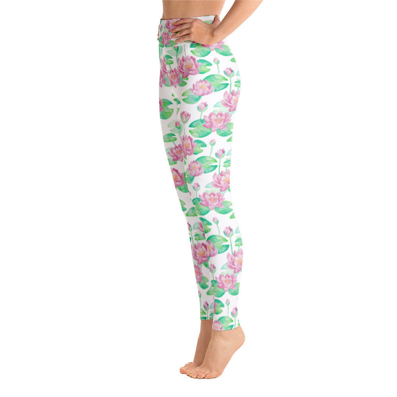 Lotus Flower Leggings, High Waisted Leggings, Yoga Leggings, Gym ...
