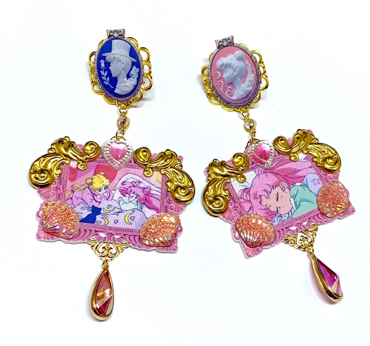 Sailor Moon earrings with Chibiusa Tuxedo Mask and Luna pink | Etsy