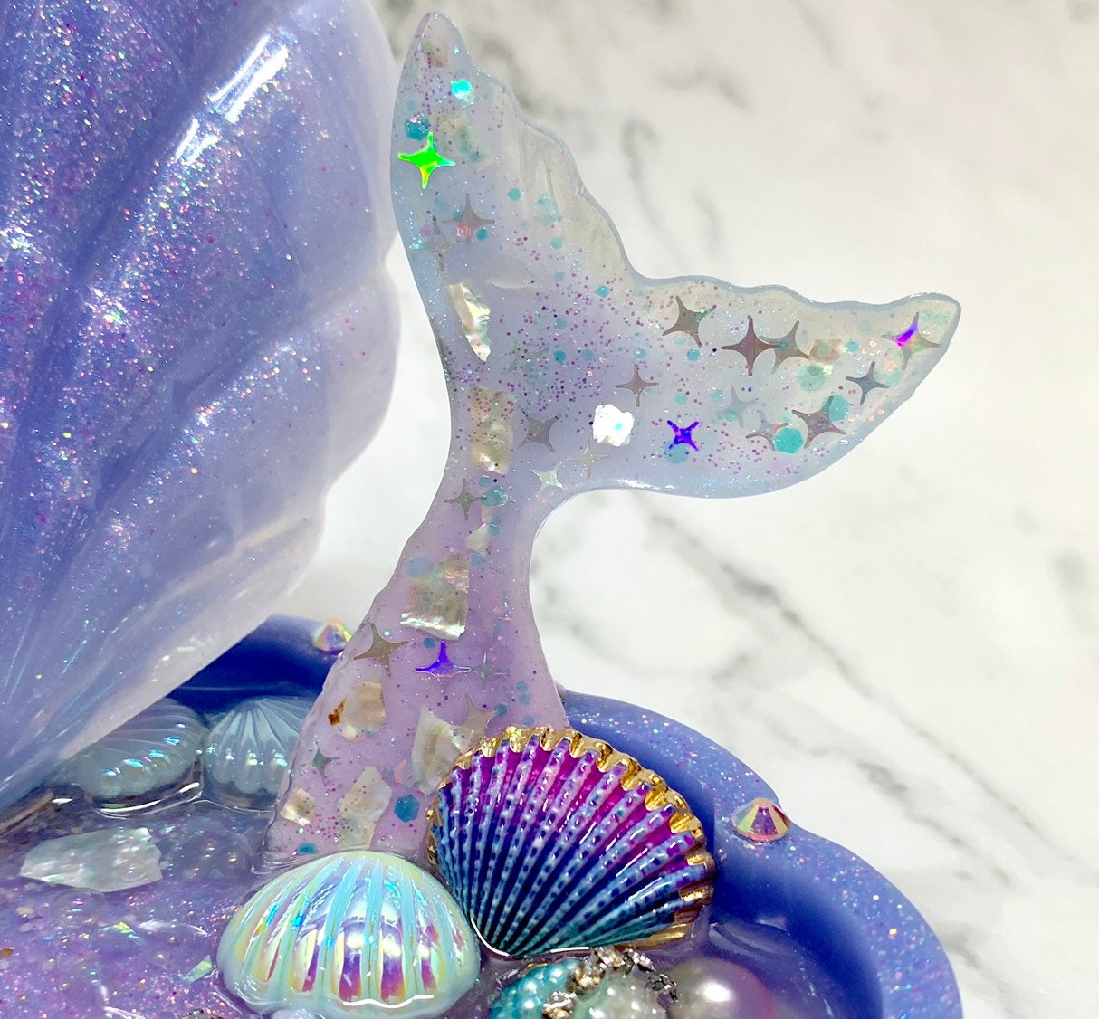 Mermaid Grotto resin trinket dish/tray made with real shells | Etsy