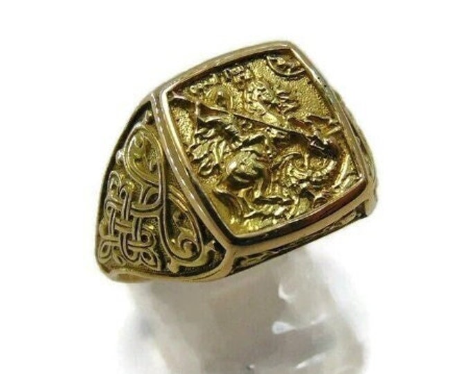 Signet Men Ring Orthodox Christian Religious St. George Yellow Gold ...