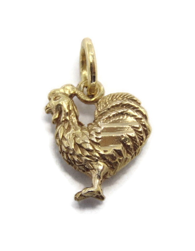 New Rooster Charm Pendant Yellow Gold. - Etsy